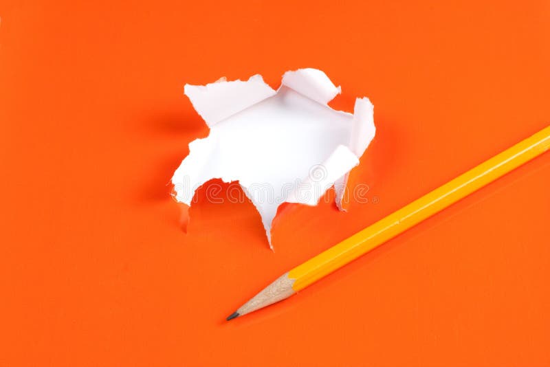 Torn Orange Paper Hole. Tearing Inside White Stock Image - Image of ...