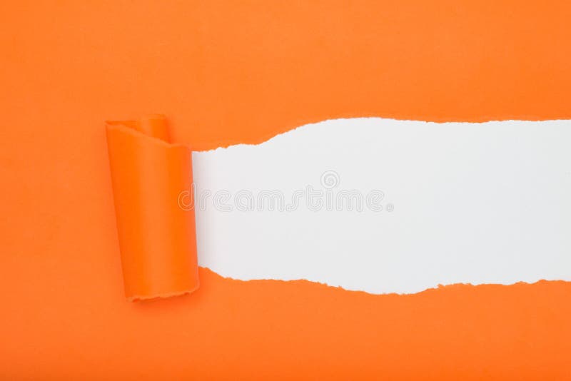 Torn Orange Paper Revealing a White Background. Stock Image - Image of ...