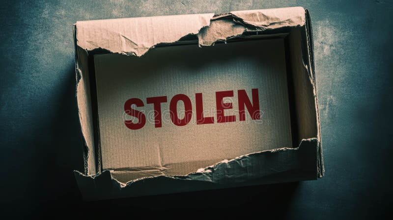 Torn Package with STOLEN Marked Inside, Highlighting Dramatic Loss ...