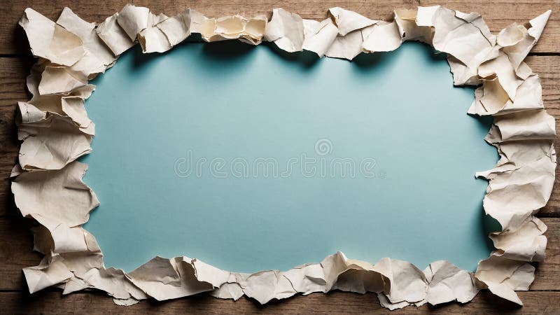 Torn Paper Border Revealing a Blue Background with Scattered Edges on a ...