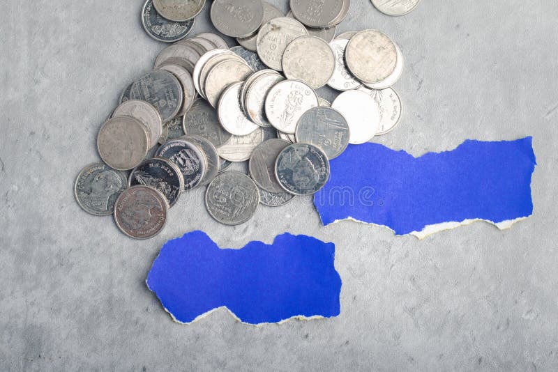 Torn Paper with Coins for Copy Space Stock Image - Image of curl ...