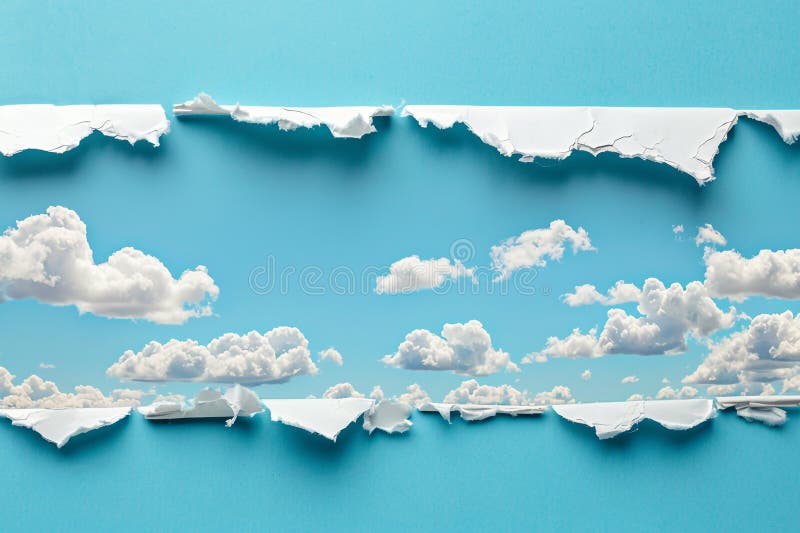 Torn Paper Edge Clear Blue Sky with Fluffy Clouds Room for Text ...