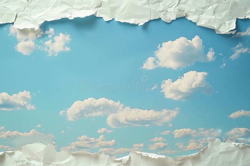 Torn Paper Edge Clear Blue Sky with Fluffy Clouds Room for Text ...