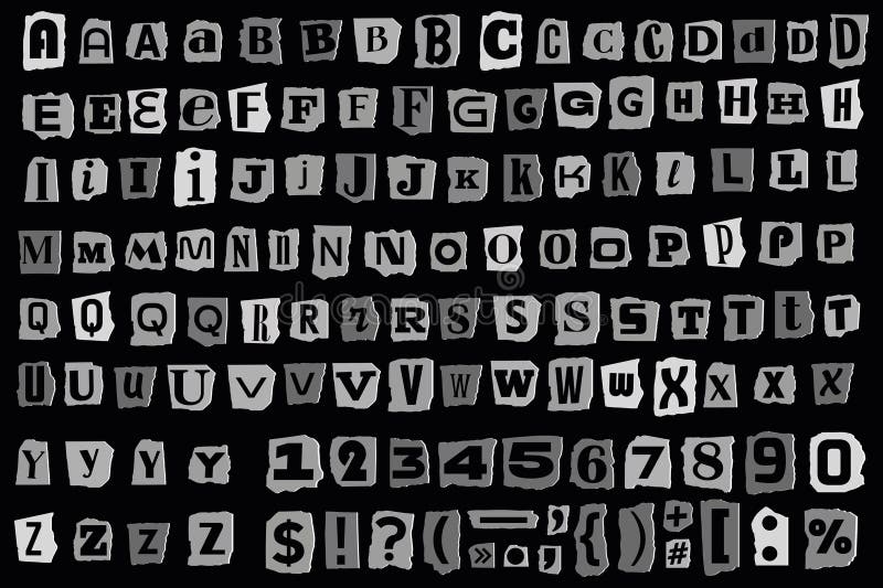Torn Paper Effect Collage Cut Out Ransom Vector Gray Letters Stock ...