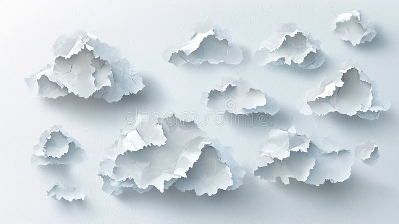 Torn Paper Elements Arranged in Soft, Cloud-like Shapes on Neutral ...