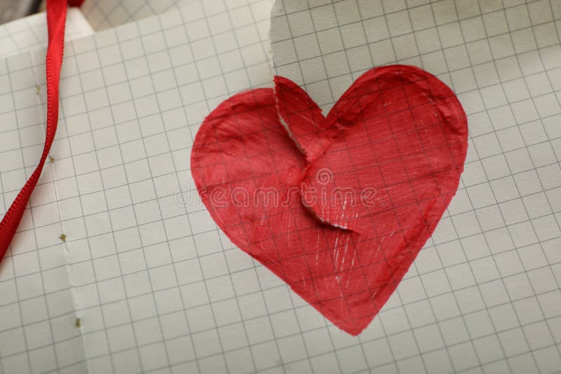 Torn Paper with Heart Drawing, Closeup. Relationship Problems Concept ...