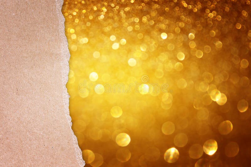 Torn Paper Over Golden Glitter Bokeh Lights Stock Image - Image of ...