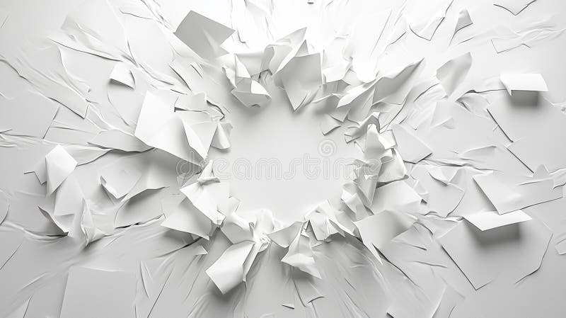Torn Paper Pieces Arranged To Form an Explosion-style Collage Radiating ...