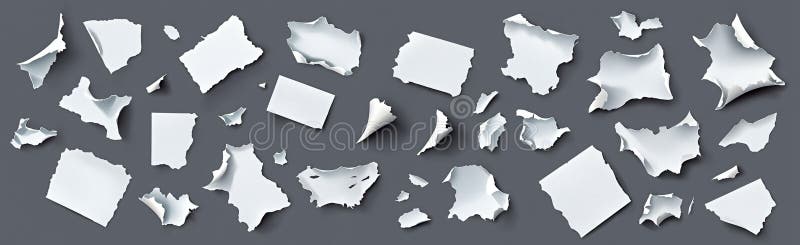 Torn Paper Pieces Scattered on Gray Background Texture Scrap Design ...
