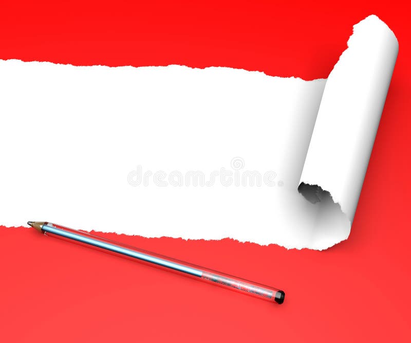 Torn Paper Red Texture and a Pen Stock Illustration - Illustration of ...