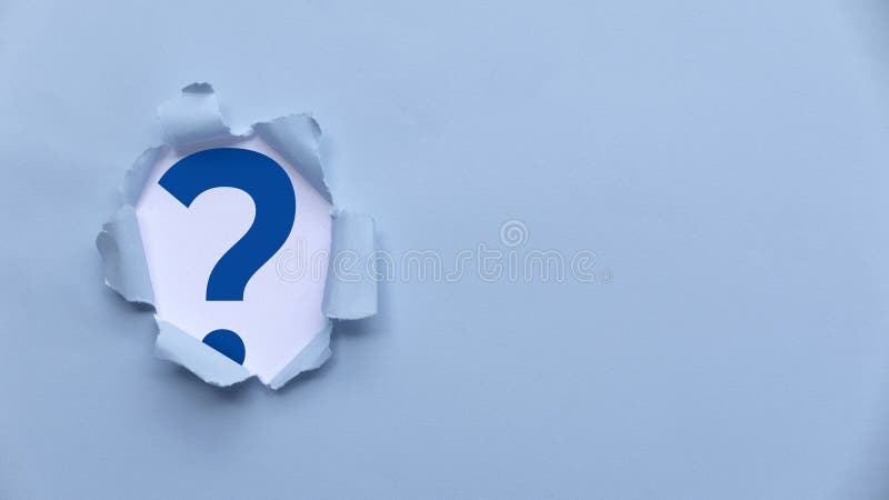 Torn Paper Revealing Blue Question Mark on Light Blue Background Stock ...