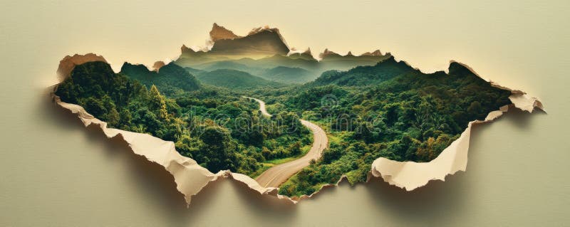 Torn Paper Revealing Lush Forest Landscape, Creative Art Concept Stock ...