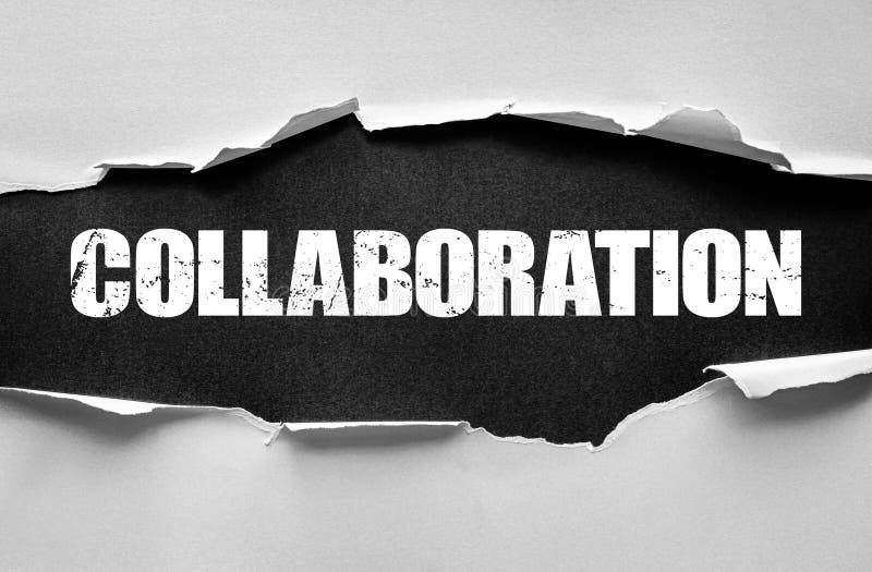 Torn Paper Revealing the Word COLLABORATION in Bold Distressed Letters ...