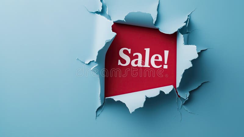 Torn Paper with Sale Sign on Blue and Red Background Stock Illustration ...