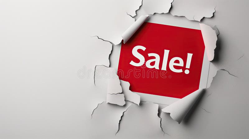 Torn Paper with Sale Sign on White and Red Background Stock ...