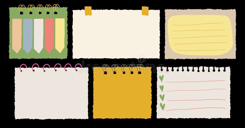 Torn Paper Sheets Notes Collection. Hand Drawn Stickers for Planner ...