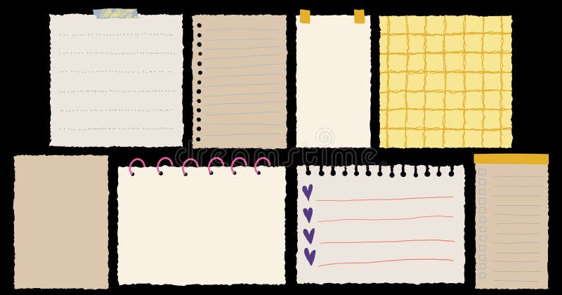 Torn Paper Sheets Notes Collection. Hand Drawn Stickers for Planner ...