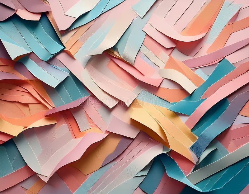Torn Paper Strips Glued into a Mosaic with Soft Pastel Hues Creating ...