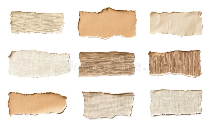 Torn Paper Strips in Various Neutral Tones Showcasing Texture and Color ...