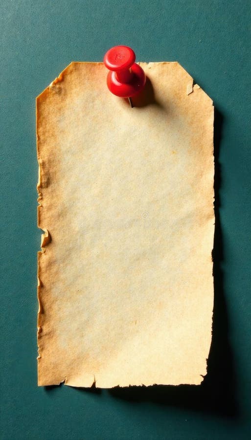 Torn Paper Tag, Affixed with Push Pin, Distressed Look, Aged, Empty ...