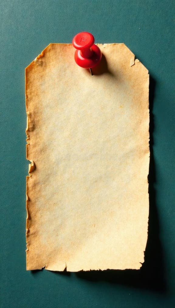Torn Paper Tag, Affixed with Push Pin, Distressed Look, Aged, Empty ...