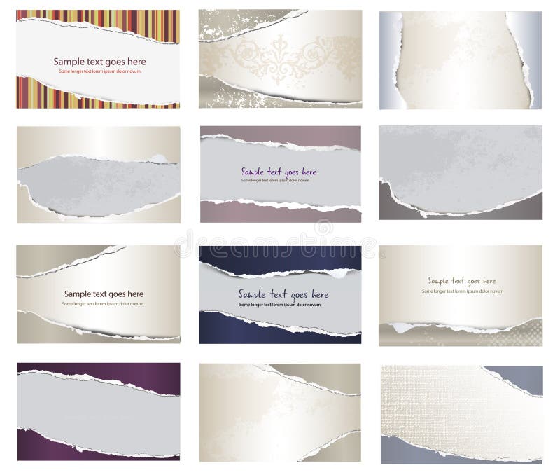 Collection of Torn Black Paper Isolated on White. Vector Illustration ...