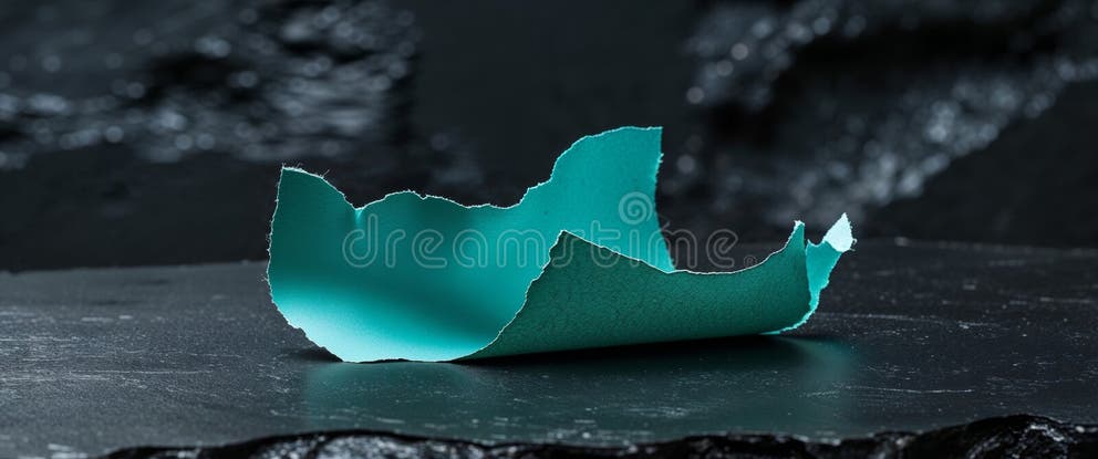 A Torn Piece of Teal Colored Paper on Textured Black Surface. Stock ...
