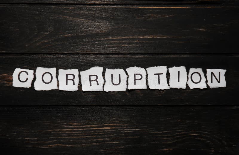 Torn Pieces of Paper with Word CORRUPTION on Blue Background Stock ...