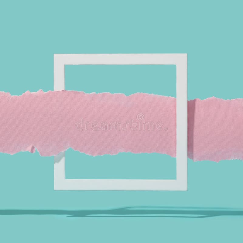 Torn Pink Paper Strip Going through White Square Frame. Stock Image ...