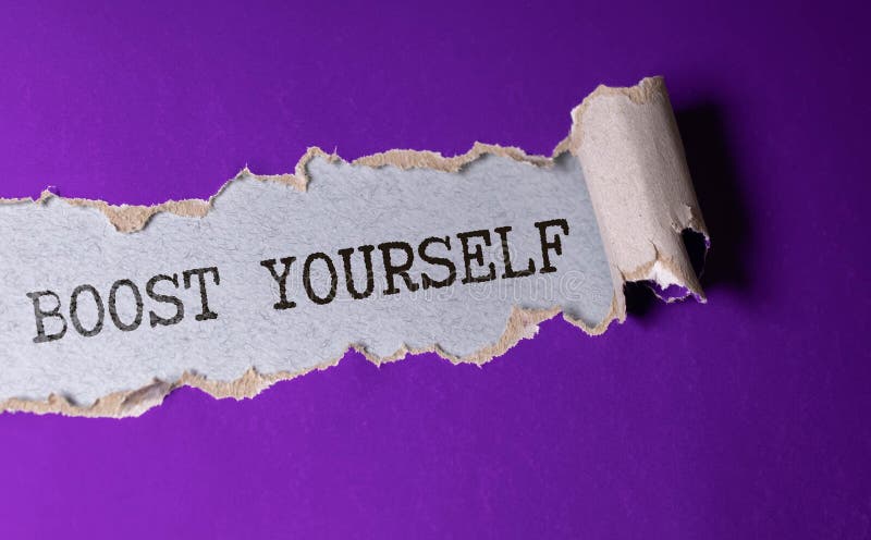 Torn Purple Paper and BOOST YOURSELF Lettering Stock Image - Image of ...