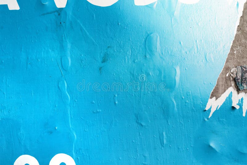 Torn Ragged Blue Poster Paper on the Wall As Grunge Background Stock ...
