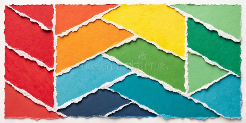 Torn Rainbow Paper Abstract Colorful Collage with Rough Edges, Texture ...
