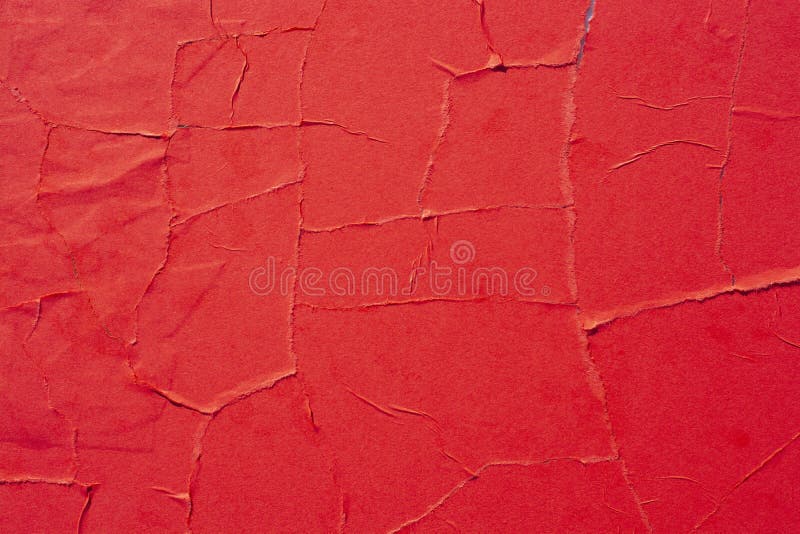 Torn Red Paper Glued To the Wall Stock Photo - Image of creased, grime ...