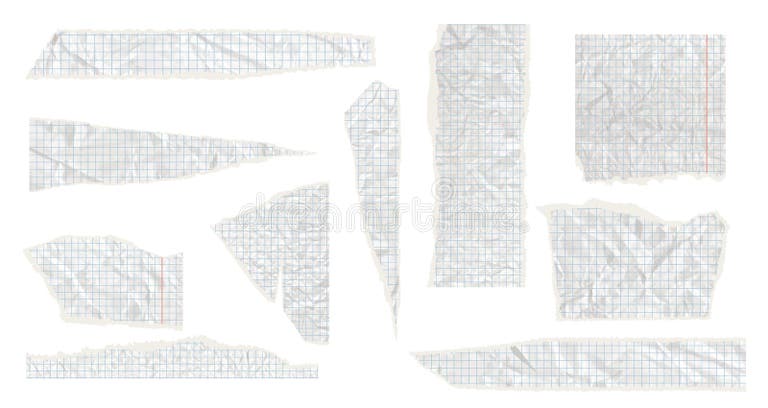 Torn Ripped Notebook Papers, Cut Sheets with Square Grid, Cutout ...