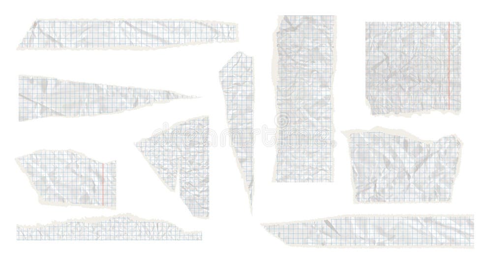 Torn Ripped Notebook Papers, Cut Sheets with Square Grid, Cutout ...