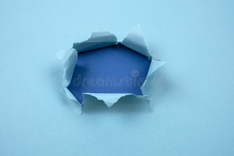 Torn Round Hole in Cyan Blue Paper with Torn Edges and a Blue ...