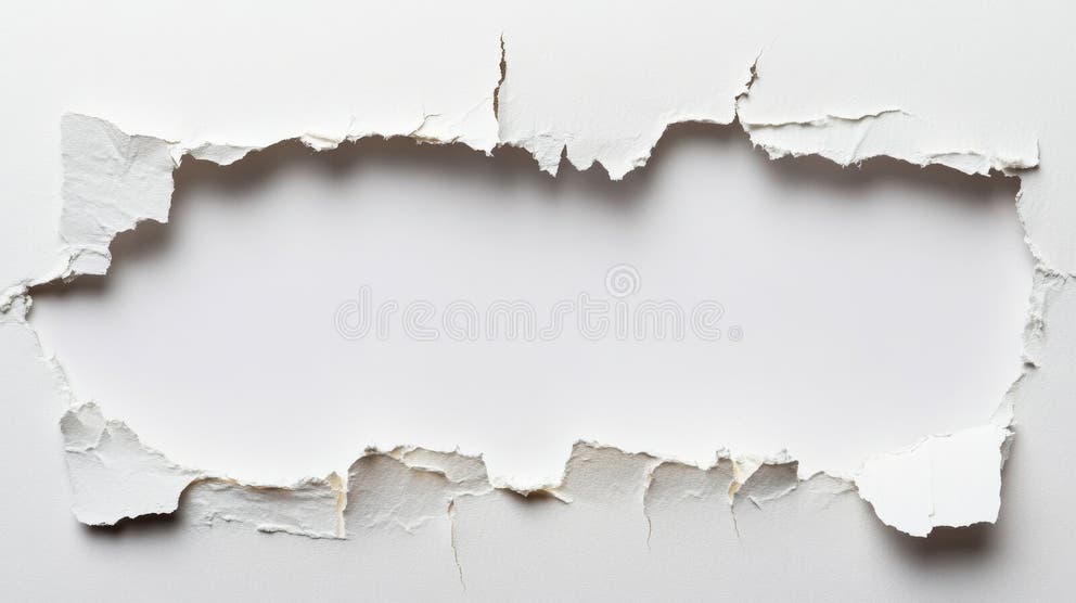 Torn and Tattered White Paper Strips with Uneven Edges Against a Solid ...