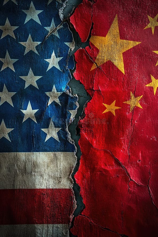 A Torn Up American Flag with a Red and Yellow Chinese Flag in the ...