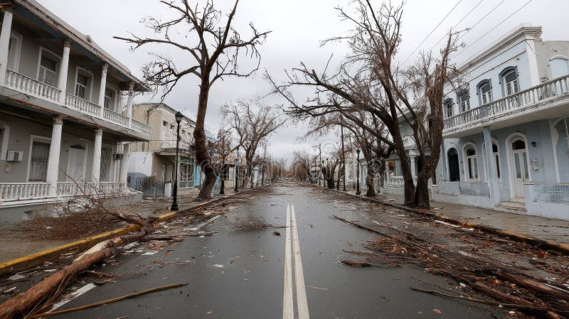 Torn Up Trees Litter Streets after Hurricane, Creating Desolate Scene ...