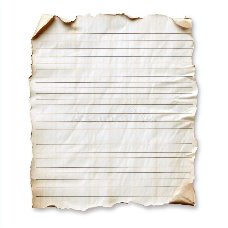 Torn Vintage Lined Notebook Paper on White Background Stock ...