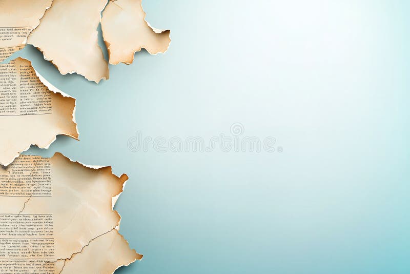 Torn Vintage Newspaper Background with Soft Blue Gradient Creating ...