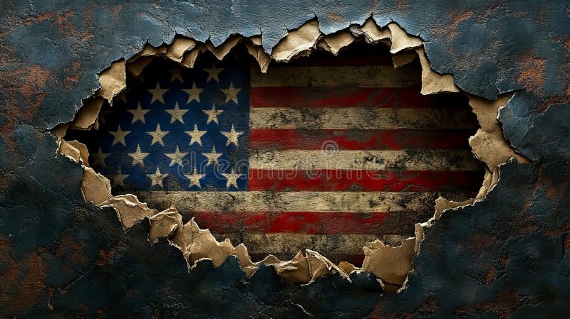 Torn Wall Reveals American Flag Behind Cracked Surface in Dramatic ...