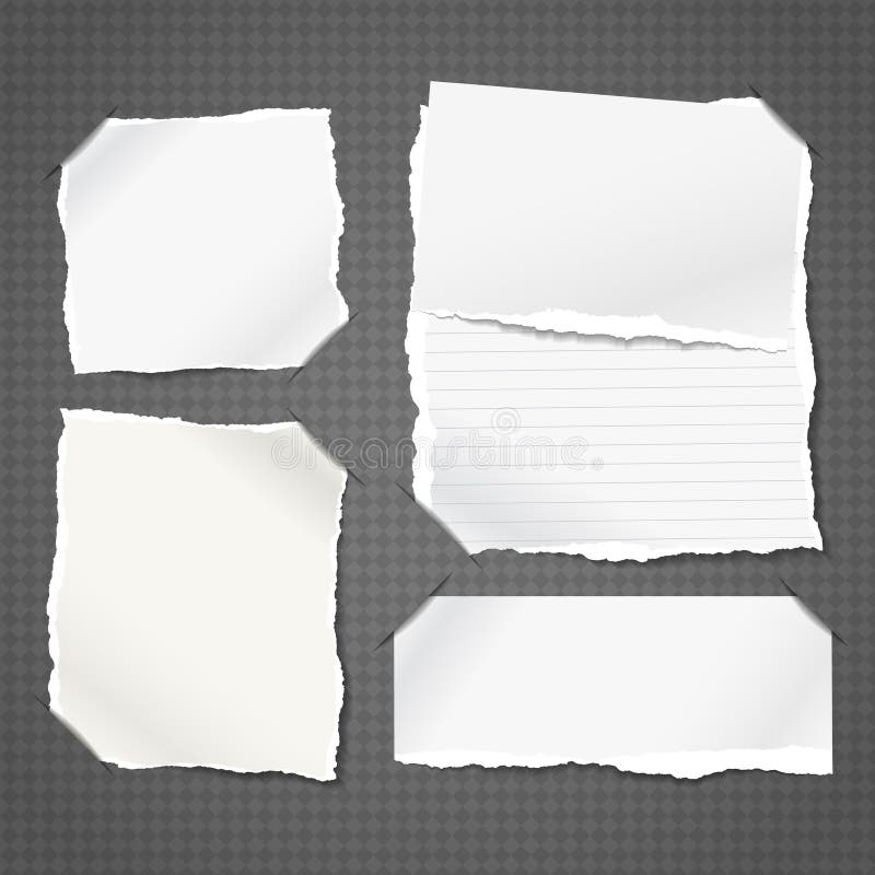 Torn White and Lined Note, Notebook Paper Pieces Stuck on Black Squared ...
