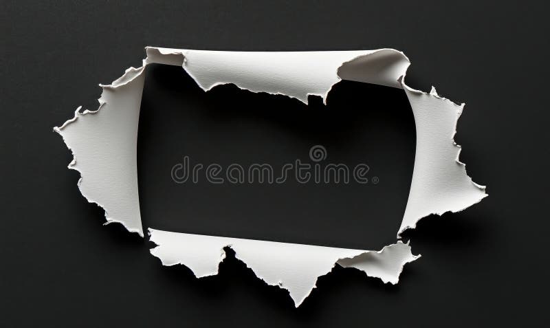 Torn White Paper Frame on Black Background, Creative Design Element for ...