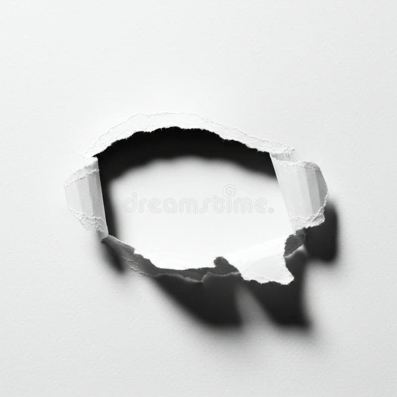 A Torn White Paper Sheet with a Jagged, Irregular Hole in the Center ...