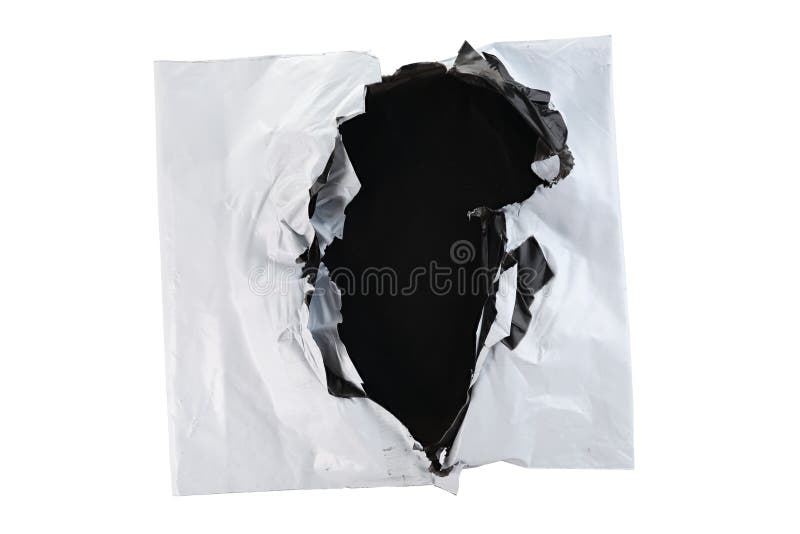Torn White Plastic Parcel Bag Isolated on White Background. View from ...