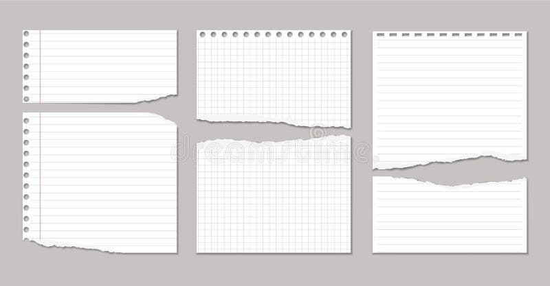 Torn White, Squared and Lined Note, Notebook Paper Pieces Stuck on Grey ...