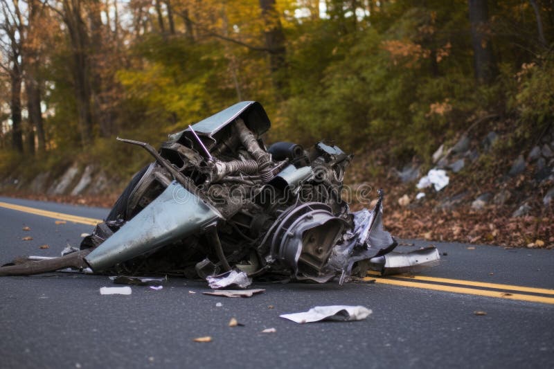 Torn Wing and Engine Parts at the Crash Scene Stock Illustration ...