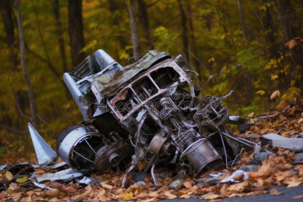 Torn Wing and Engine Parts at the Crash Scene Stock Illustration ...