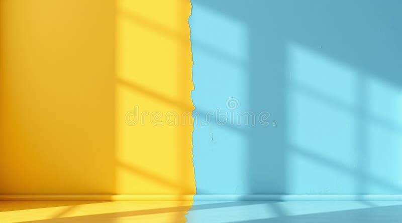 Torn Yellow and Blue Wall with Dramatic Shadow Patterns Stock Photo ...